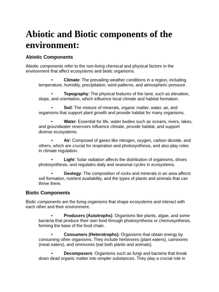 abiotic and biotic components of the environment | PDF | Ecosystem ...
