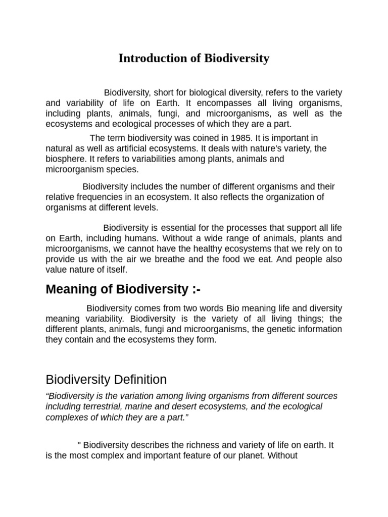 Understanding Biodiversity and Its Importance | PDF | Biodiversity ...