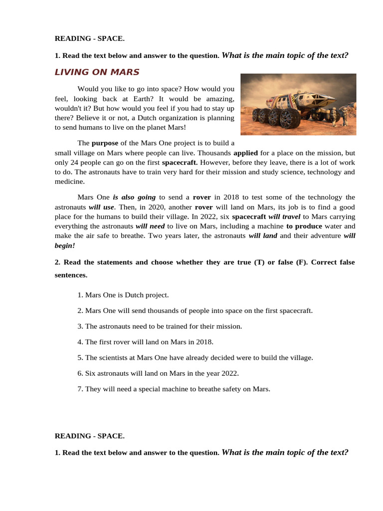 Handout 4 | PDF | Mars | Astronauts