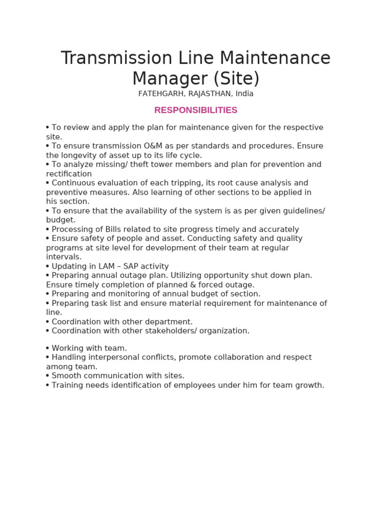 Transmission Line Maintenance Manager | PDF
