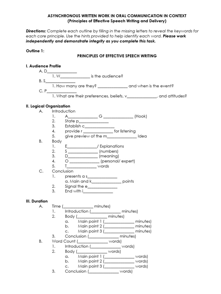 Asynchronous Written Work in Oral Communication in Context | PDF | Speech | Word