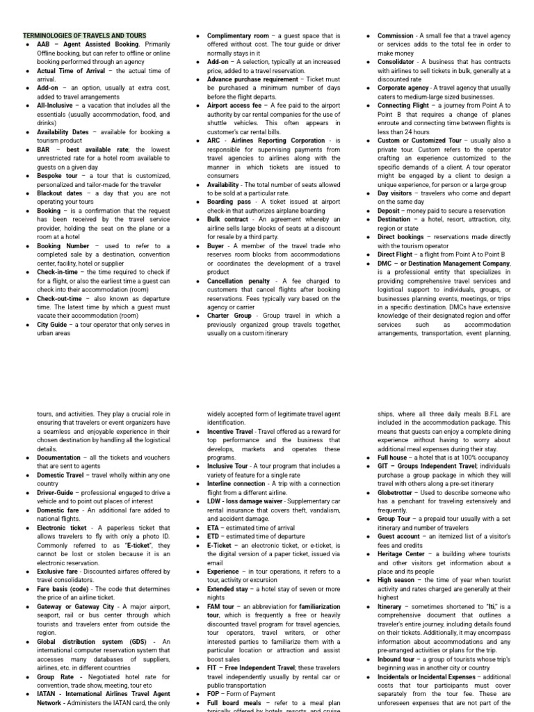 Tour 27 Terminologies | PDF | Fee | Travel Agency