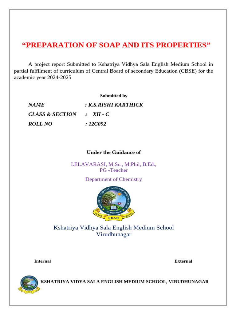 Chemistry Project Front Page | PDF
