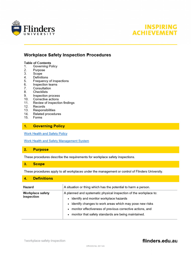 Workplace Safety Inspection Guidelines | PDF | Occupational Safety And ...