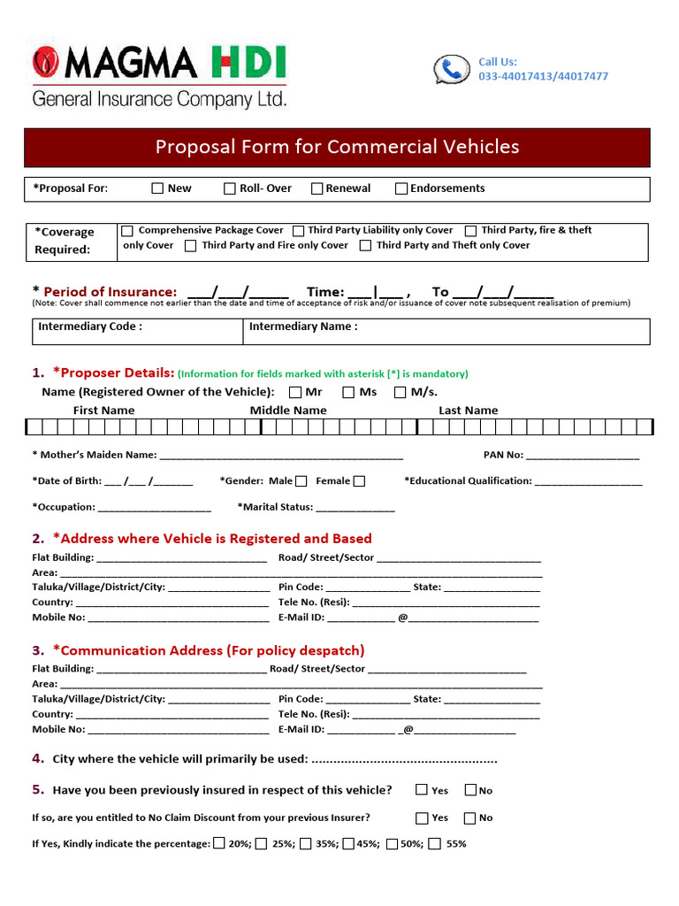 Vehicle Insurance Proposal Form | PDF | Insurance | Vehicles