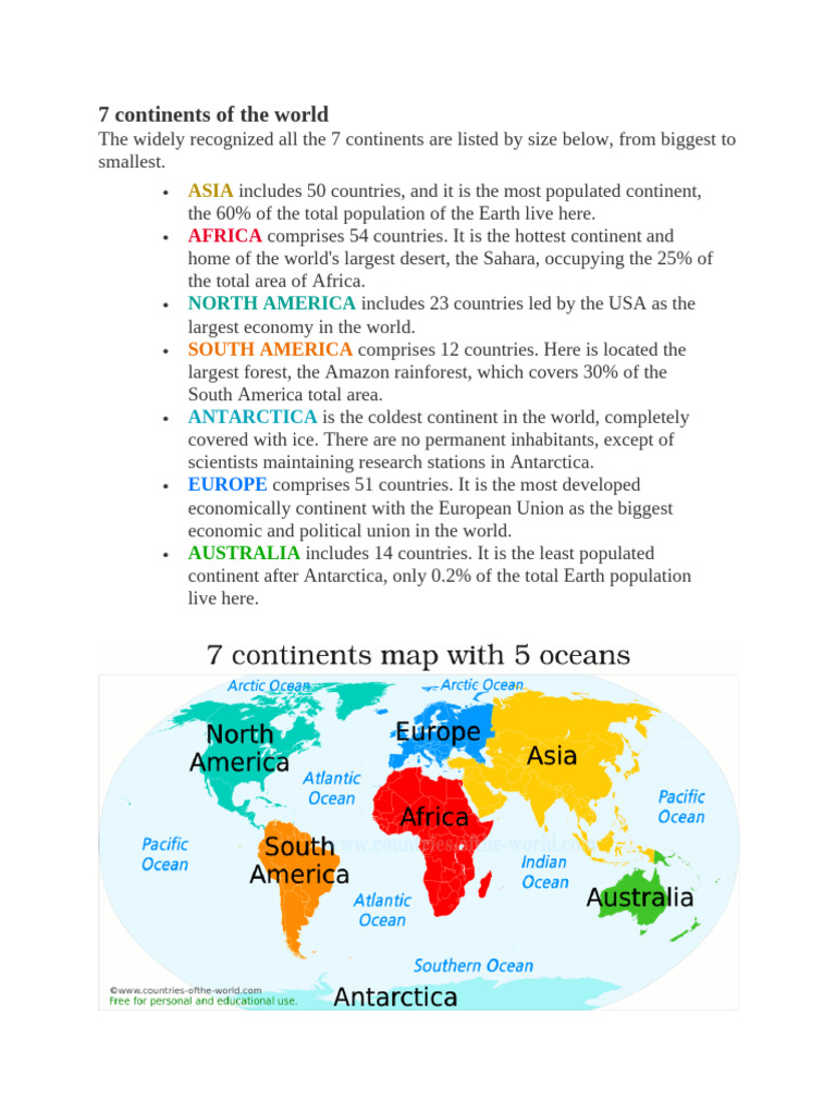 Geography Guide: 7 Continents | PDF | Asia | Continent