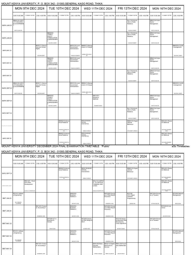 Bachelors' Dec 2024 Final Exam Timetable | PDF | Engineering | Mathematics