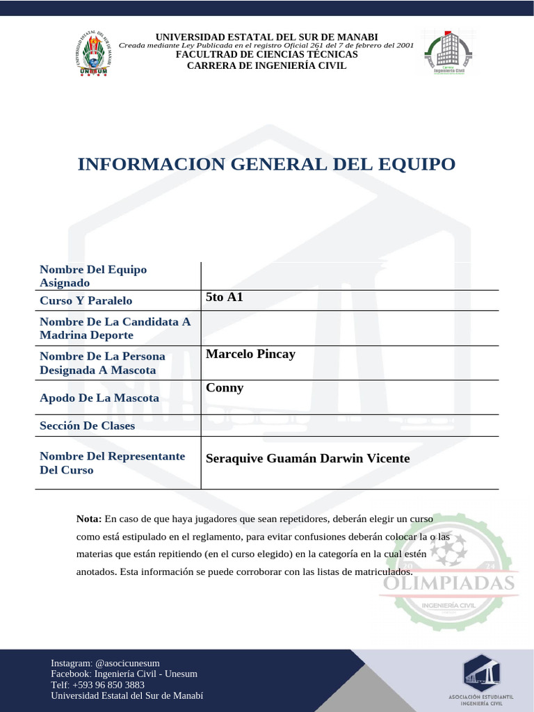 Fichas de Inscripcion Olimpiadas | PDF