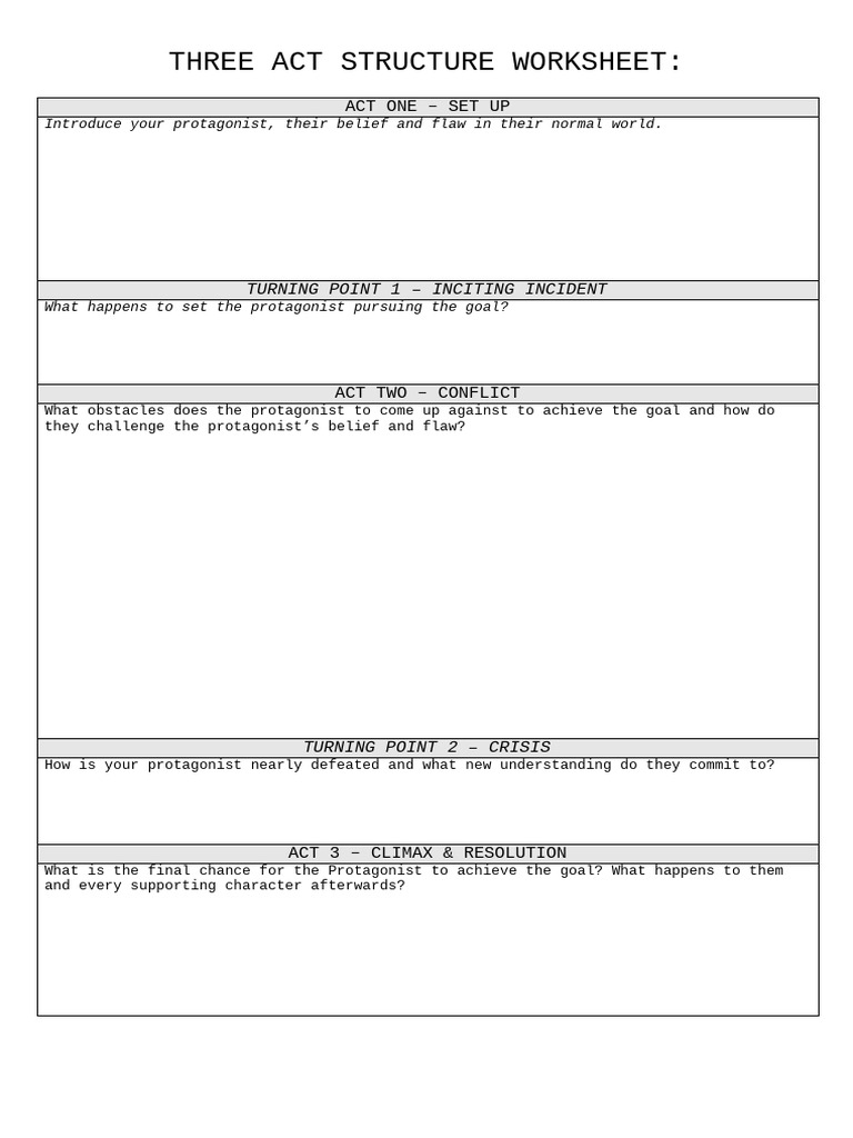 Three Act Structure Worksheet Guide | PDF