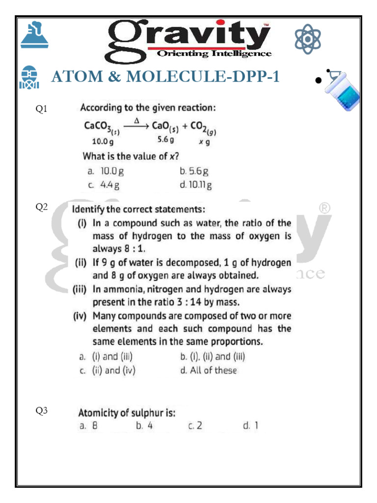 Atom and Molecule DPP 1 | PDF