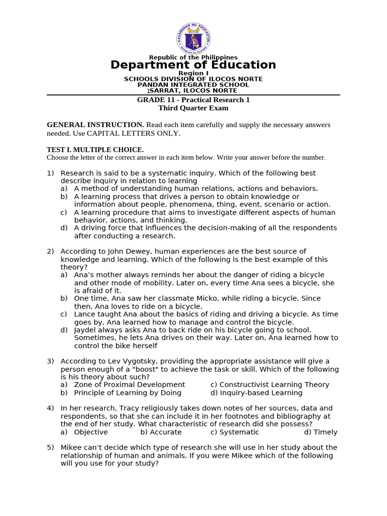 PR1 - 3rd Periodical Exam | PDF | Constructivism (Philosophy Of Education) | Cognition