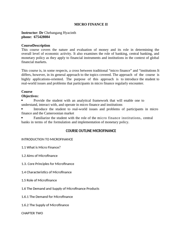 Course Outline Microfinance II | PDF | Microfinance | Economies