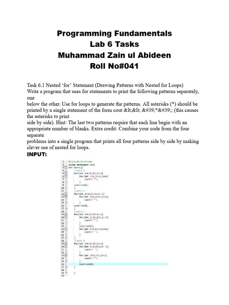 Muhammad Zain UL Abideen Lab 6 Tasks | PDF
