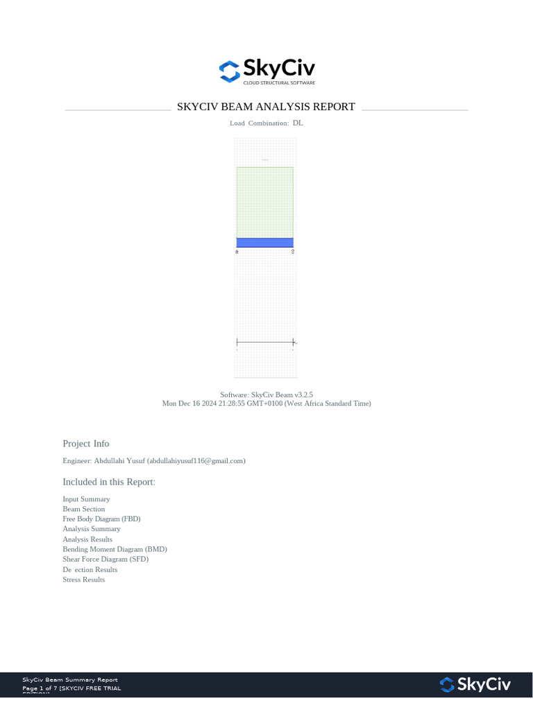 SkyCiv Beam Summary Report - lEtxrHSHddxDPiyK80RcBdDkb3fKmnal | PDF | Bending | Beam (Structure)