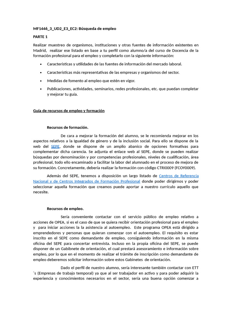 MF1446_3_UD2_E3_EC2 Búsqueda de empleo (1) | PDF | Empleo | Trabajo ...