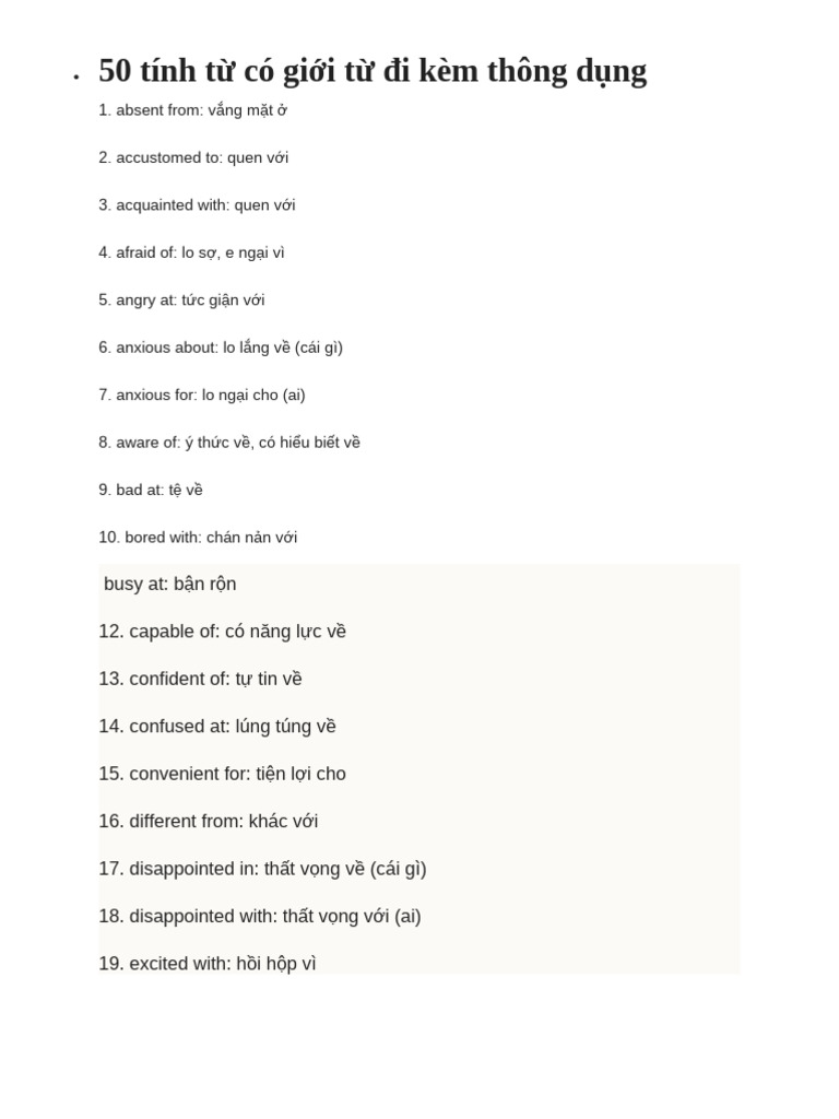 50 Tính T Có Gi I T Đi Kèm Thông D NG | PDF