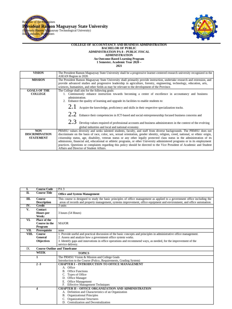 Pa 3 Office And Systems Administration Syllabus Pdf System Communication