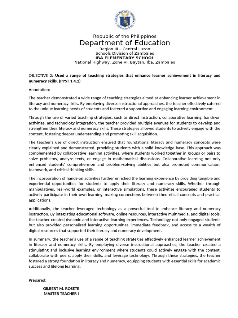 Objective 2 2 Pdf Learning Teachers