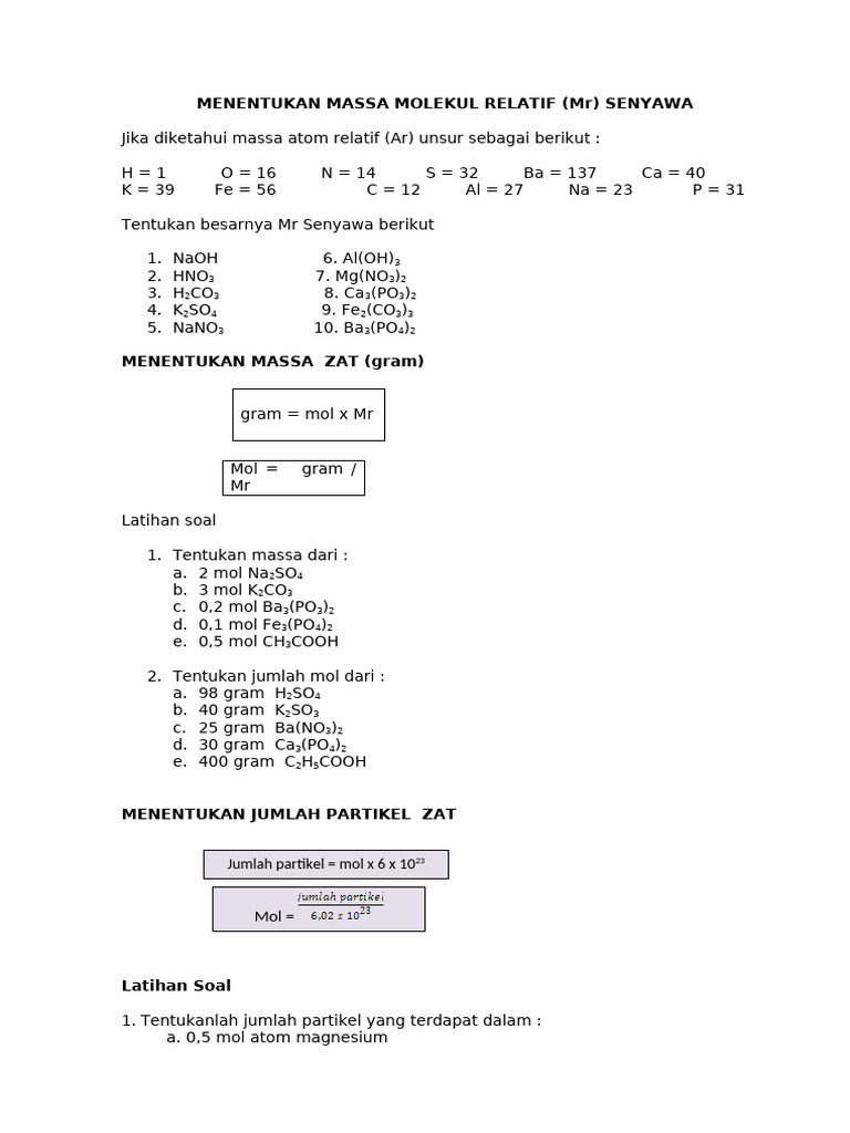 Rangkuman Konsep Massa Molekul | PDF | Metode & Bahan Ajar | Sains ...