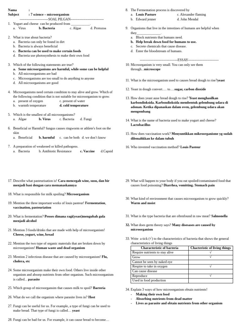 7 Science - Microorganism Answer | PDF | Microorganism | Bacteria