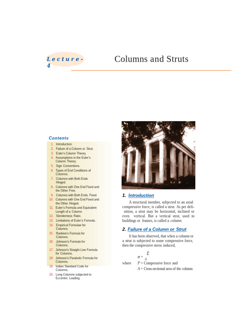 Columns and Struts | PDF | Buckling | Bending