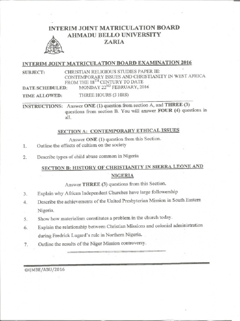 CRS Past Questions Paper 3 and Answer | PDF