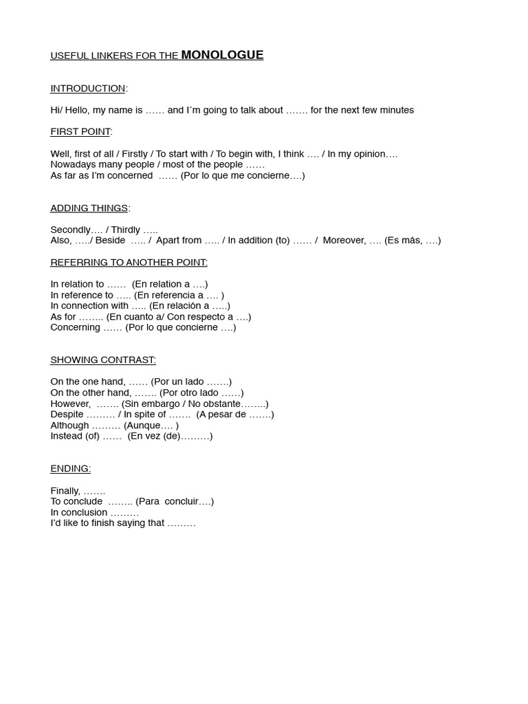 Essential Linkers for Monologues | PDF