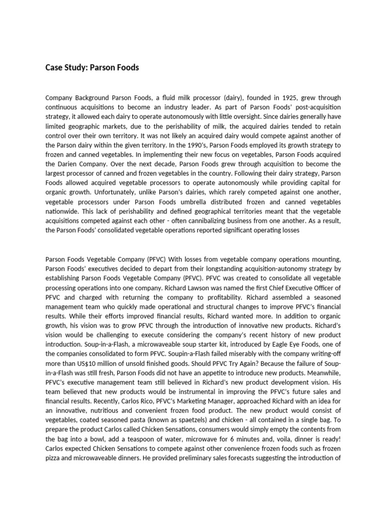 Case Study - Parson Foods | PDF | Business | Economies