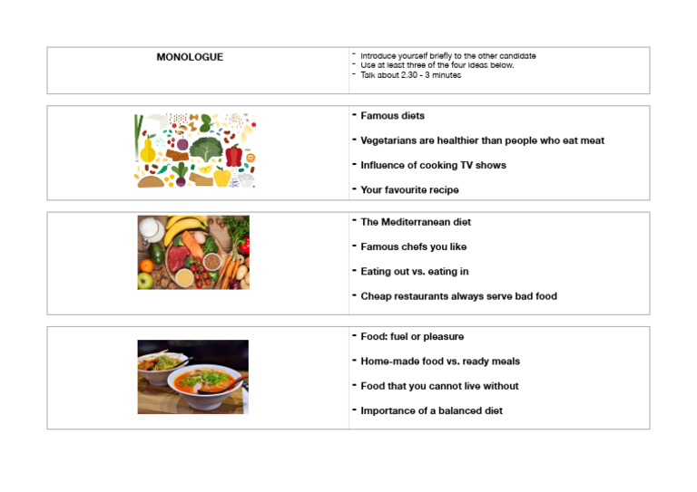 Engaging Monologue on Diet and Cooking | PDF