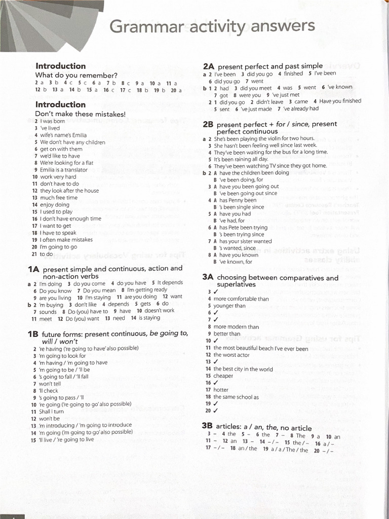 Revision Grammar Exercises UNIT 2 ANSWERS | PDF