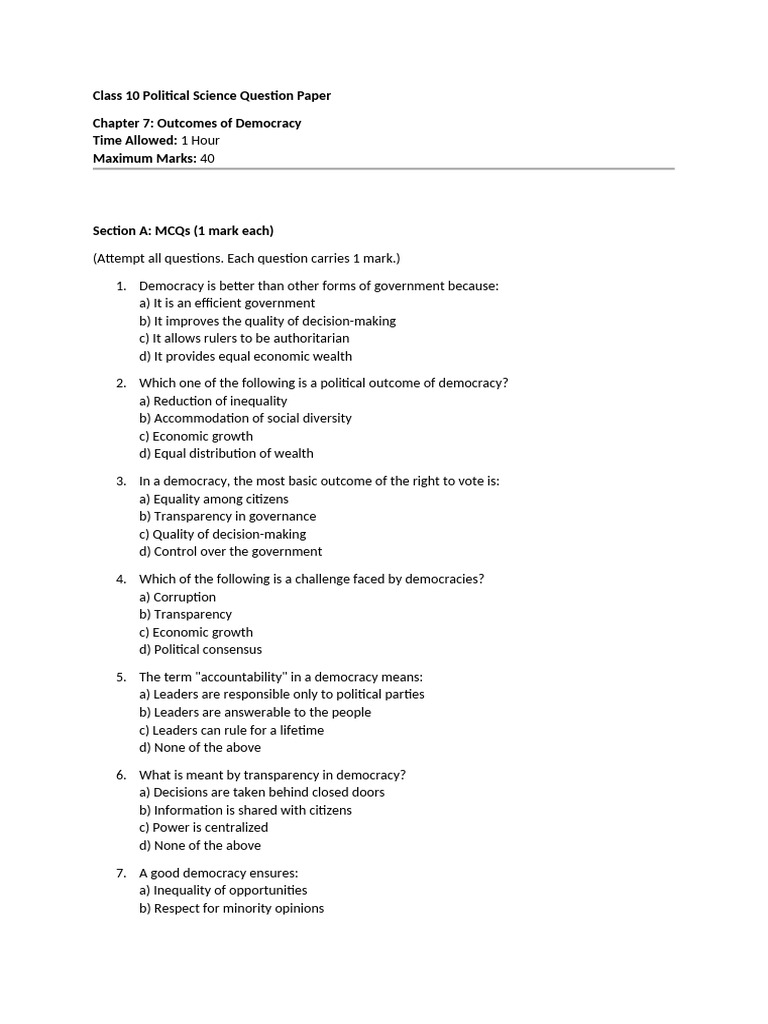 Social Science Question Papers | PDF | Loans | Democracy