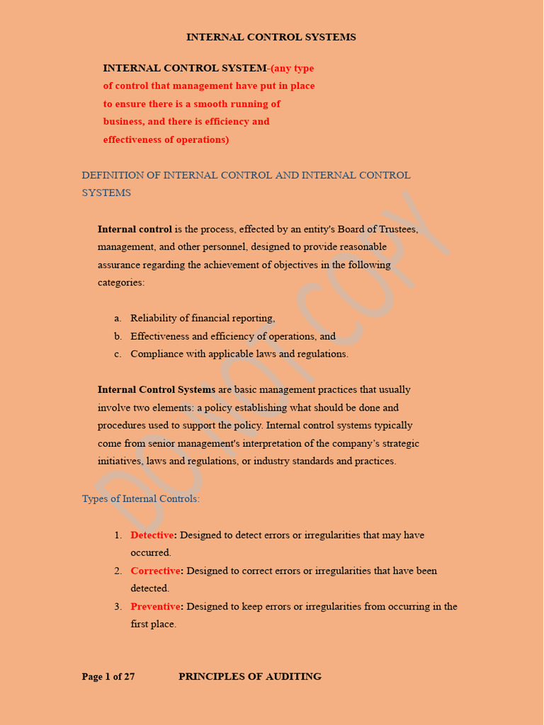 Internal Control Systems | PDF | Internal Control | Audit