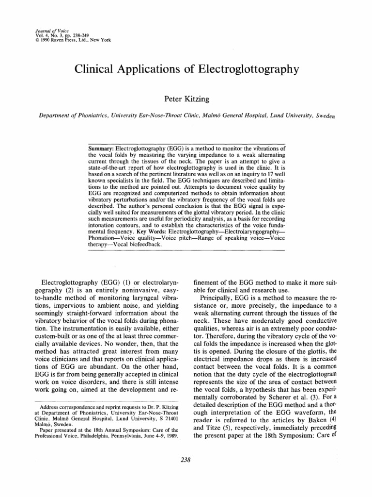 Clinical Applications of Electroglottography | PDF | Human Voice ...