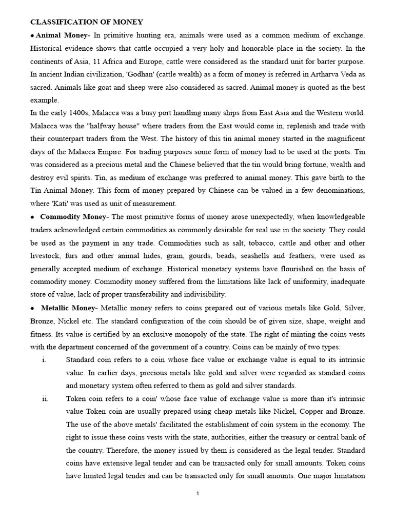 classification & functions of money_042011 | PDF | Money | Coins
