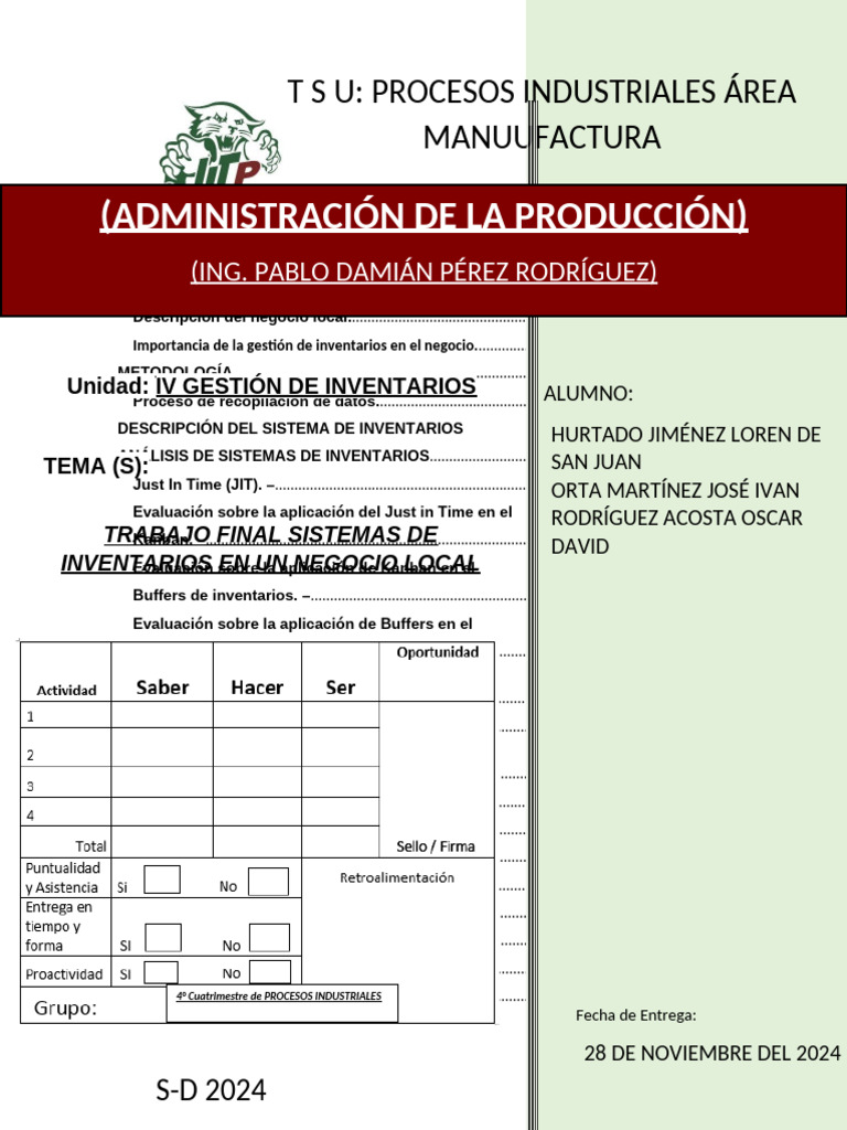 Trabao Final Damián | PDF | Lean Manufacturing | Calidad (comercial)