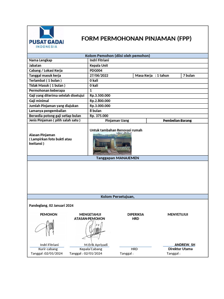 FORM PERMOHONAN PINJAMAN INDRI (1) | PDF