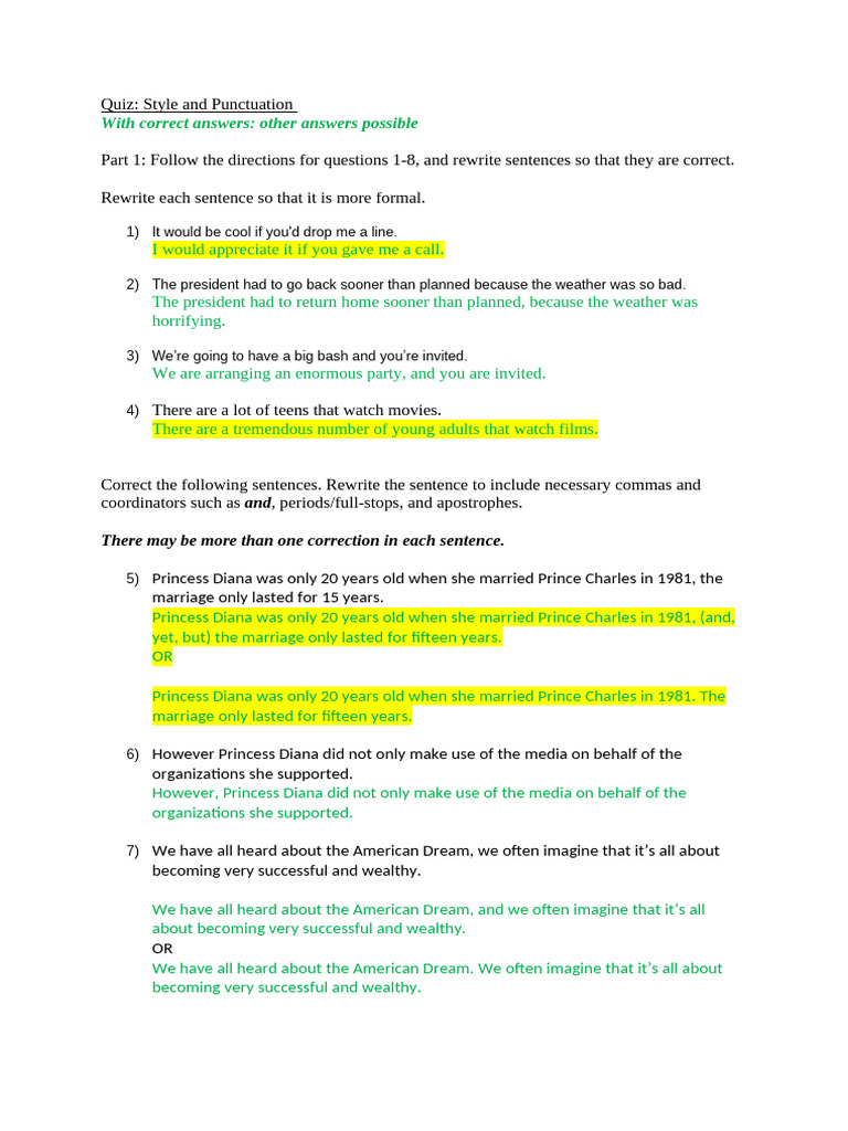 Quiz+Style+and+Punctuation Quizwithanswers | PDF | Social Media ...