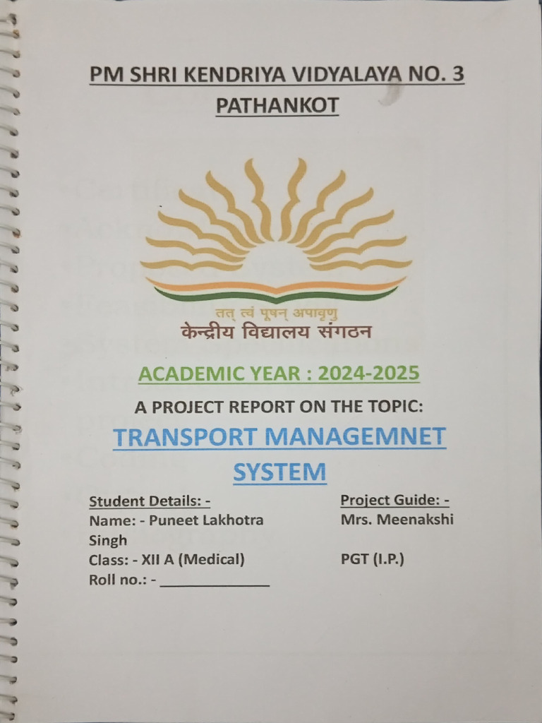 Transport Management Ip Class 12 Project | PDF