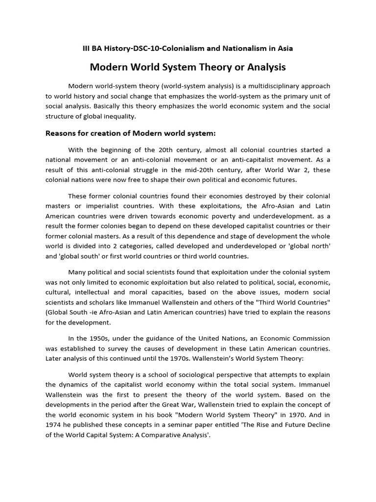 Modern World System Theory by Imanual Wallerstien | PDF | World Systems ...