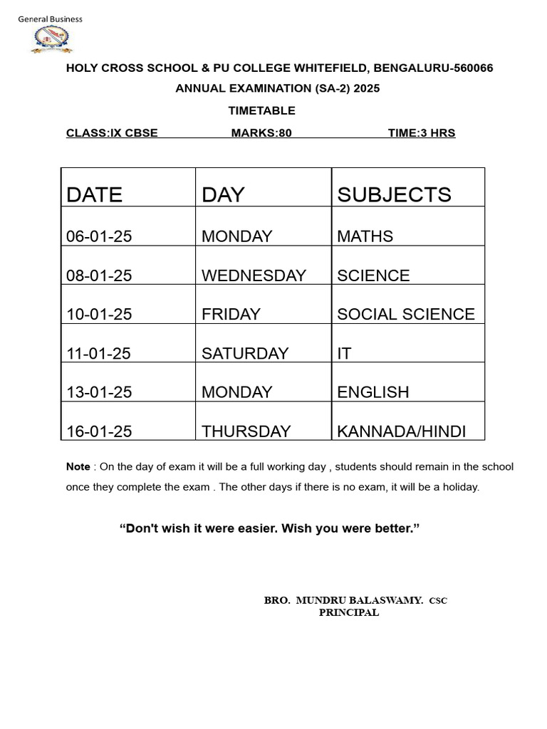 CBSE Annual Exam Timetable | PDF