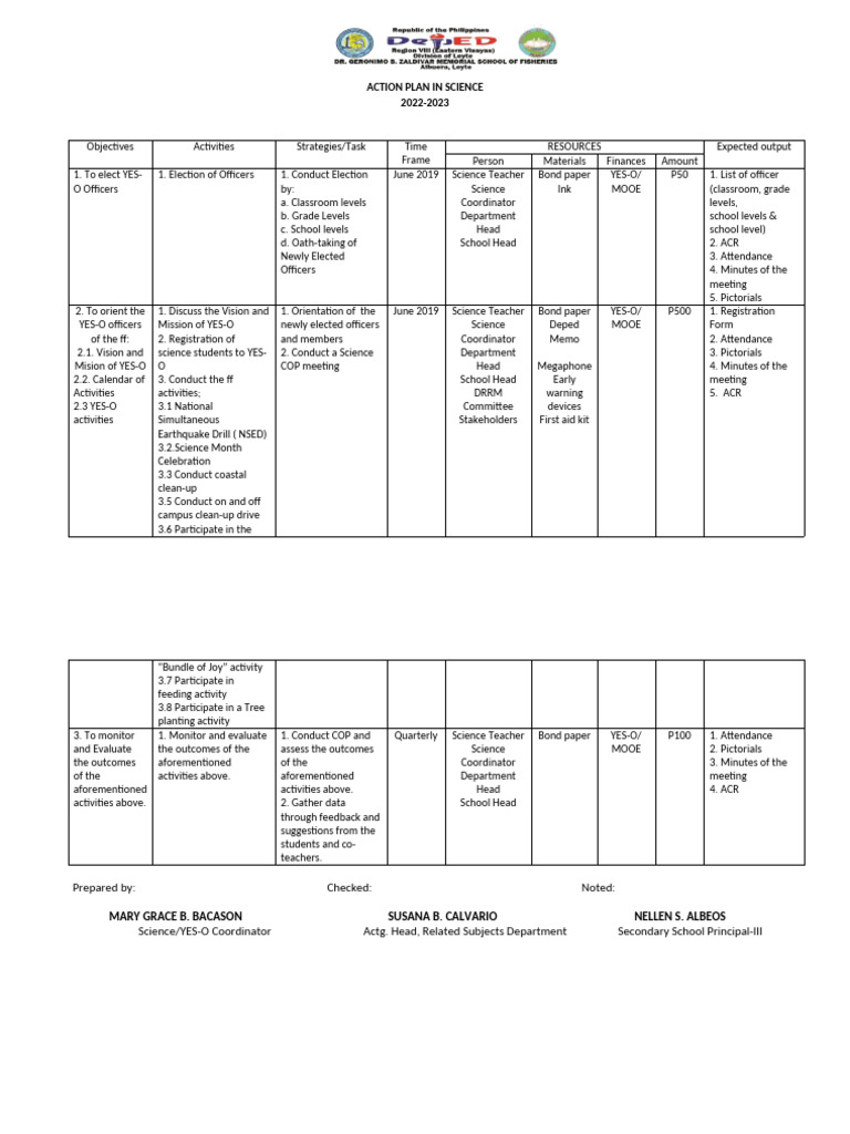 Action Plan in Science | PDF