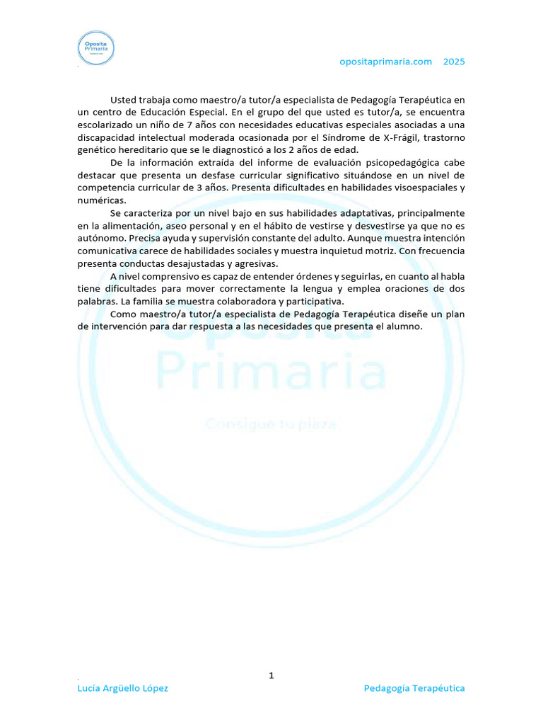 OpositaPrimaria_Supuesto_Practico_Muestra_Pedagogía_Terapéutica | PDF | Evaluación | Aprendizaje