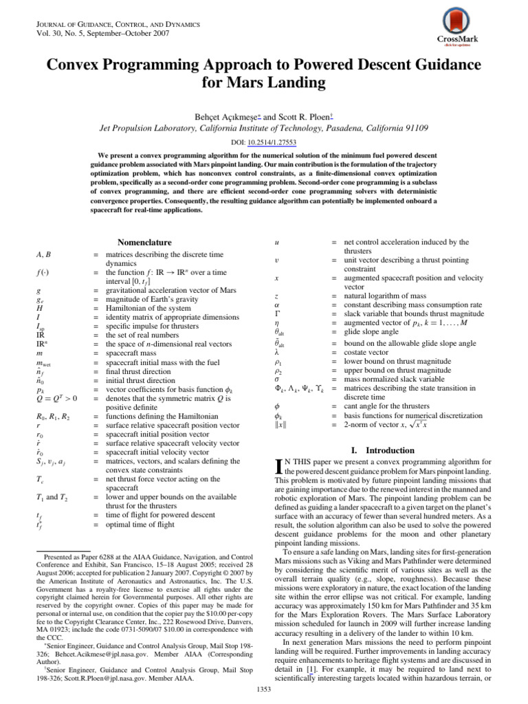 Convexprogramming Pdgformarslanding | PDF | Mathematical Optimization | Spacecraft Propulsion