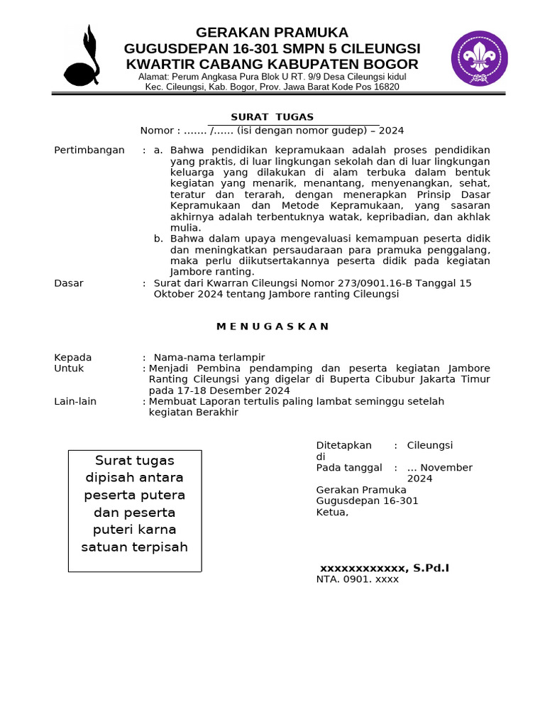 2 Contoh Surat Tugas JAMRAN | PDF