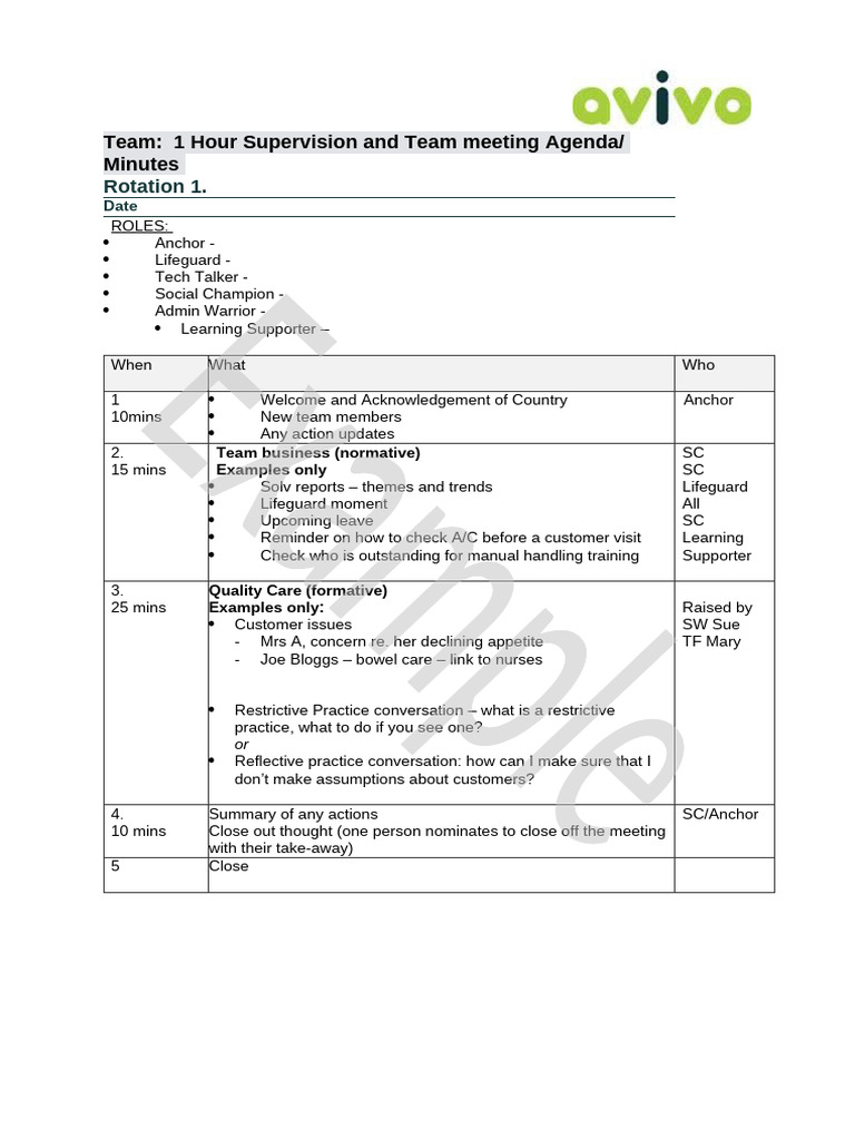Supervision Team Meeting Agenda | PDF