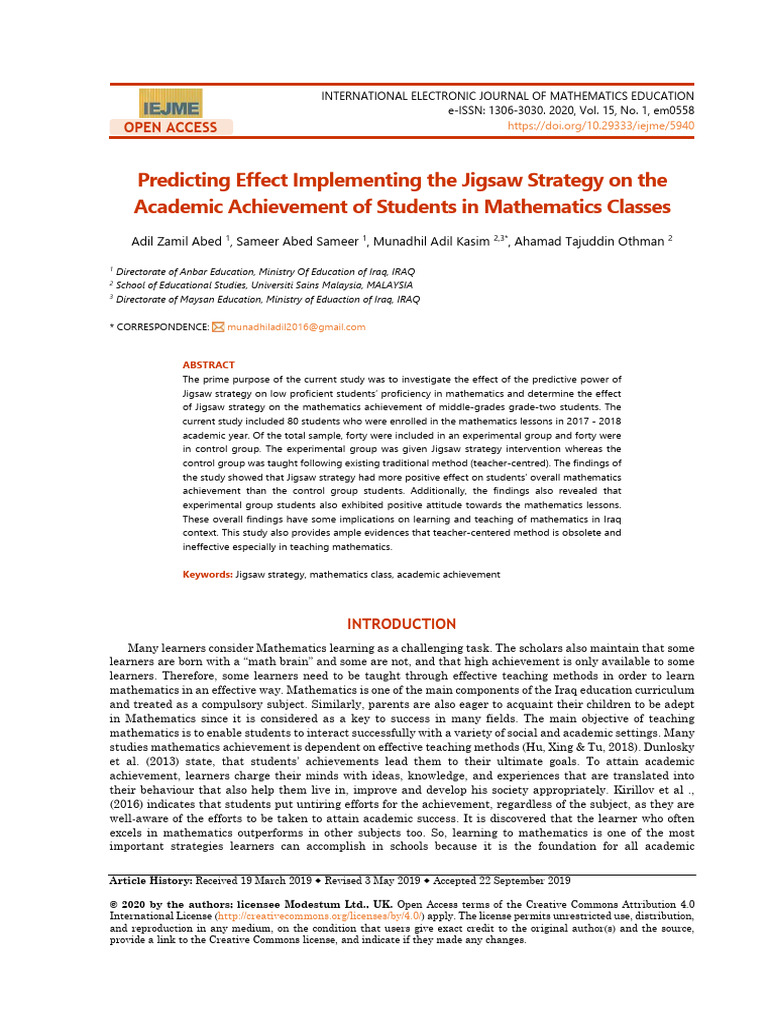 Predicting Effect Implementing The Jigsaw Strategy On The Academic ...