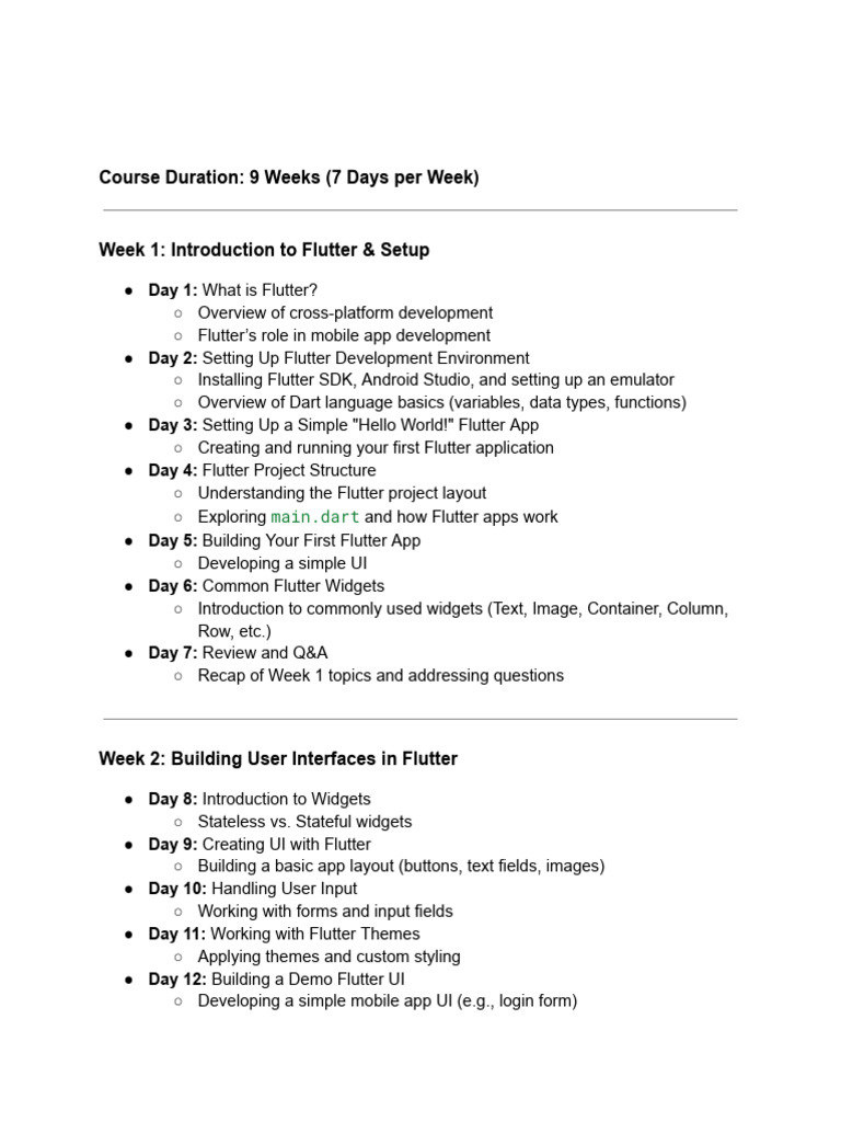 App Development Course Outline (Flutter) | PDF | Mobile App | Computing
