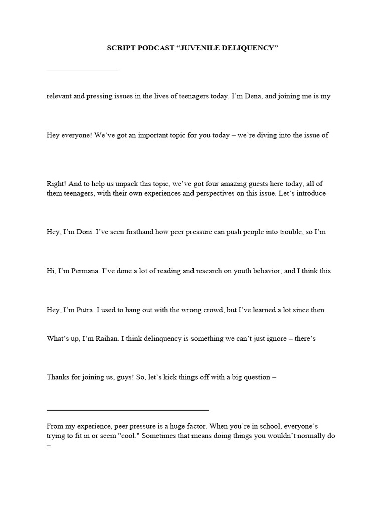 Script Podcast BingWa | PDF | Adolescence | Juvenile Delinquency