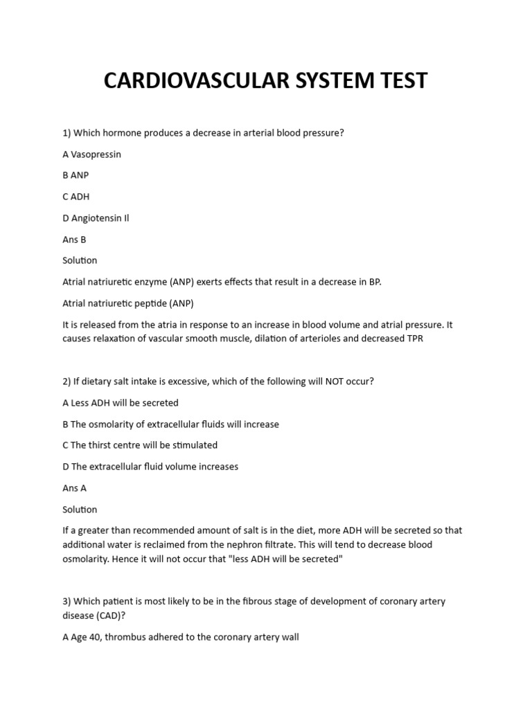 Cardiovascular System Test(1) | PDF | Heart Valve | Hypertension