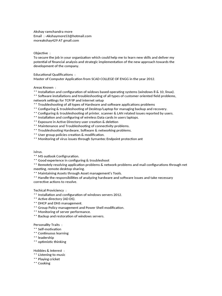 IT Professional Resume: Skills & Experience | PDF